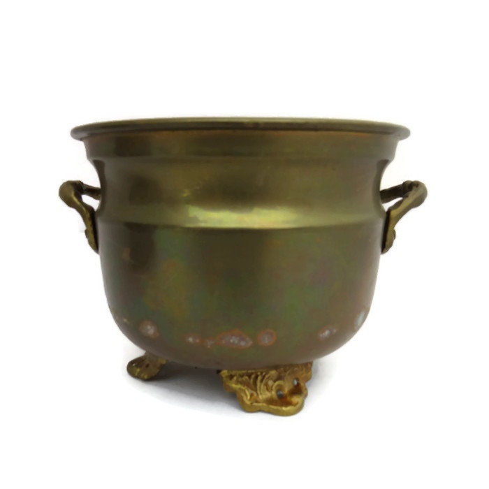 Brass Plant Pot, Footed Planter, Small Brass Planter, Antique Brass ...
