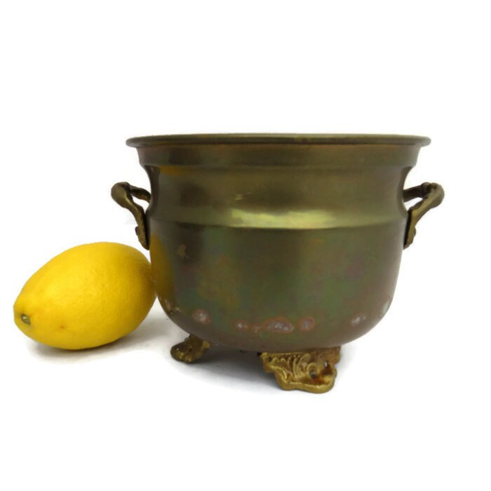 Brass Plant Pot, Footed Planter, Small Brass Planter, Antique Brass ...