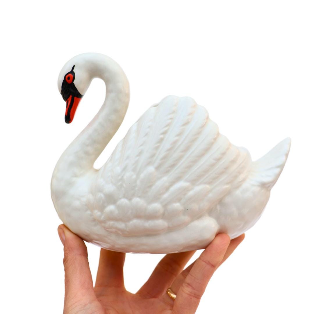 Small Mid Century White Ceramic Swam Planter Vase by Dartmouth Pottery ...