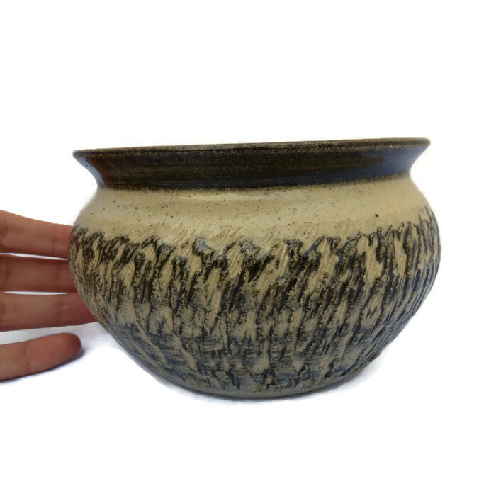 Vintage Studio Pottery Textured Round Planter.Green Studio Pottery ...