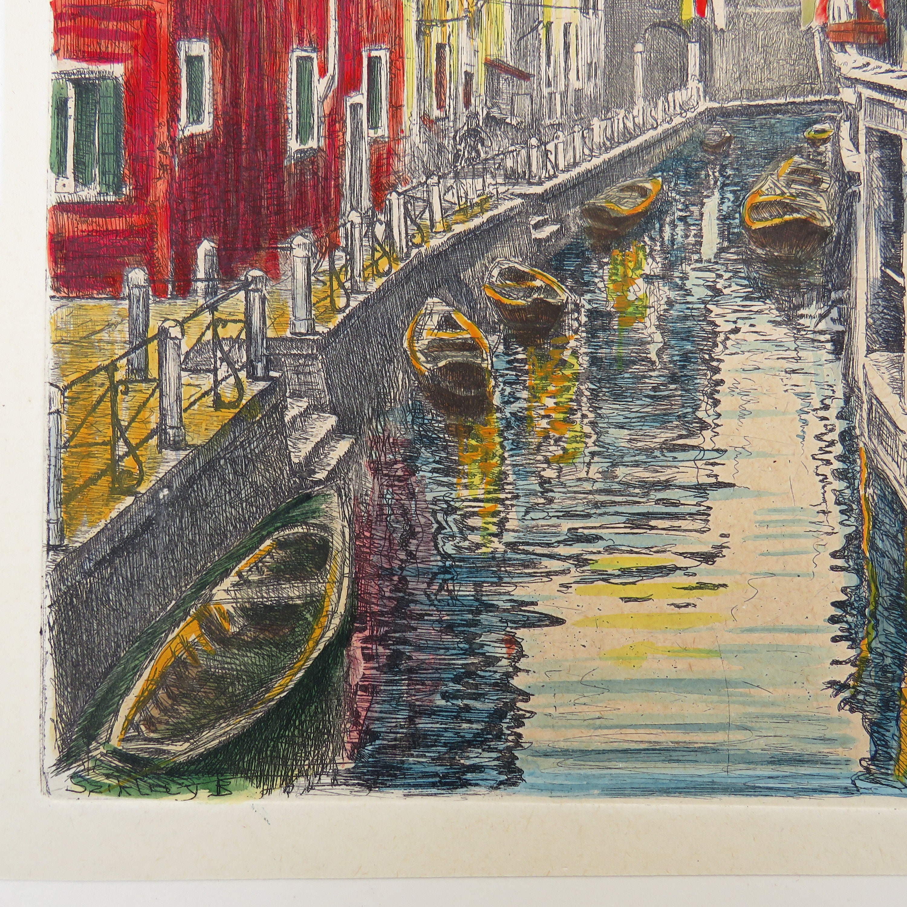 Original Bela Sziklay Hand-Tinted Etching of Venice Canal 1930's ...