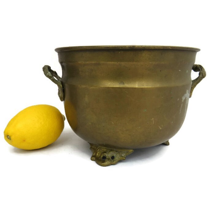 Brass Plant Pot, Footed Planter, Small Brass Planter, Antique Brass ...