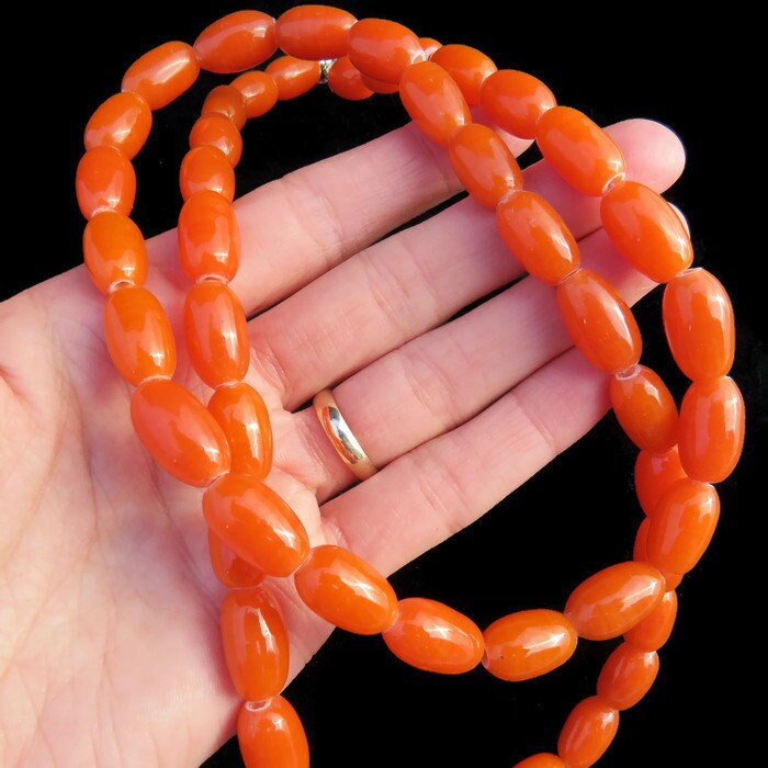 Vintage Lands' End Orange Glass Bead Rope Necklace. Glass Beads Long ...