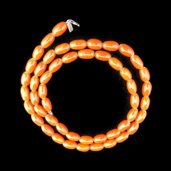 Vintage Lands' End Orange Glass Bead Rope Necklace. Glass Beads Long ...