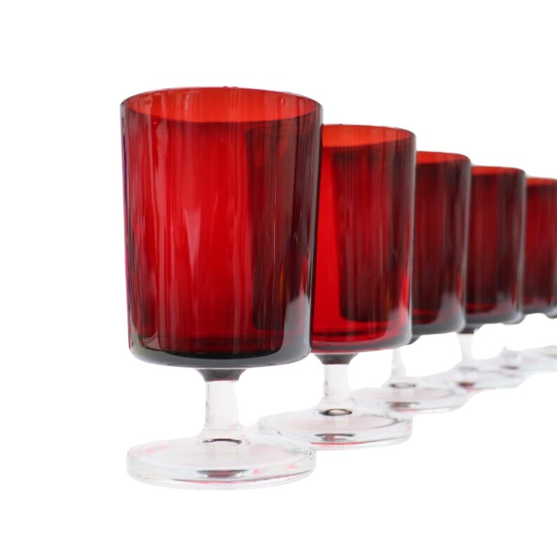 Set of 6 Vintage Luminarc Cavalier Ruby Red Wine Glasses - MCM Barware ...