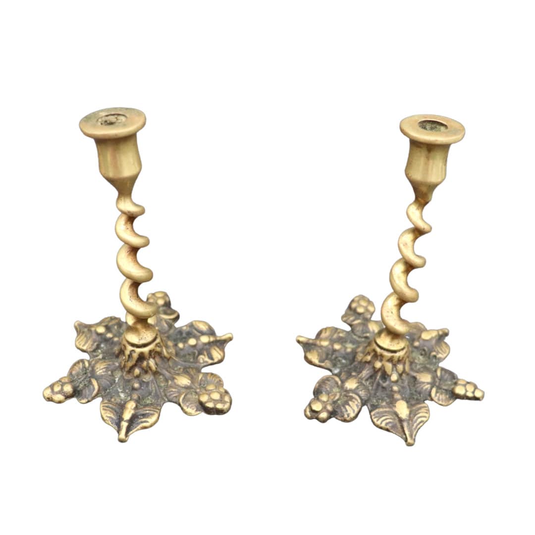 Antique Ornate Brass Candlesticks Holders With Twisted Stems and Ornate ...