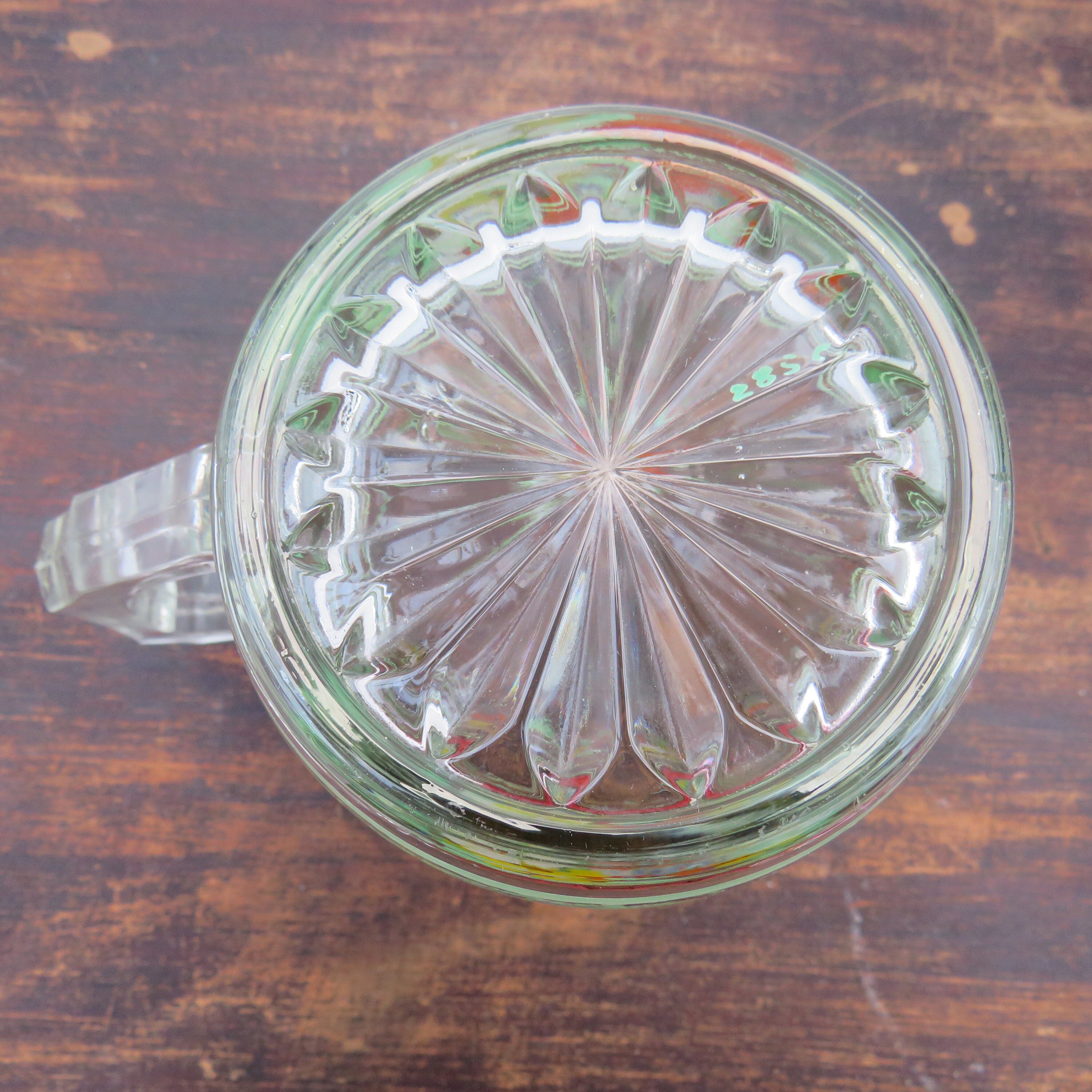 Vintage 1950's Hand Painted Glass Pitcher -Jug .Floral Retro Water Jug