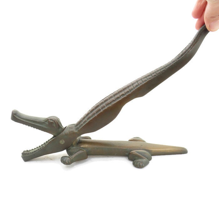 Vintage Large Heavy Bronze Crocodile Nutcracker Ornament 1.7 kg