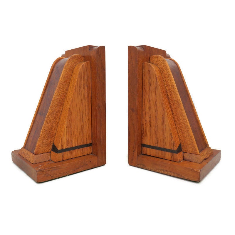 Art Deco Wooden Bookends H 6'' .Streamline Art Deco Wooden Bookends.