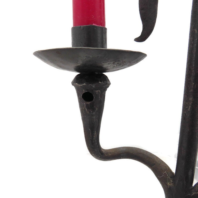 French Black Wrought Iron 2 Arms Candelabra .Medieval Rustic Candelabra