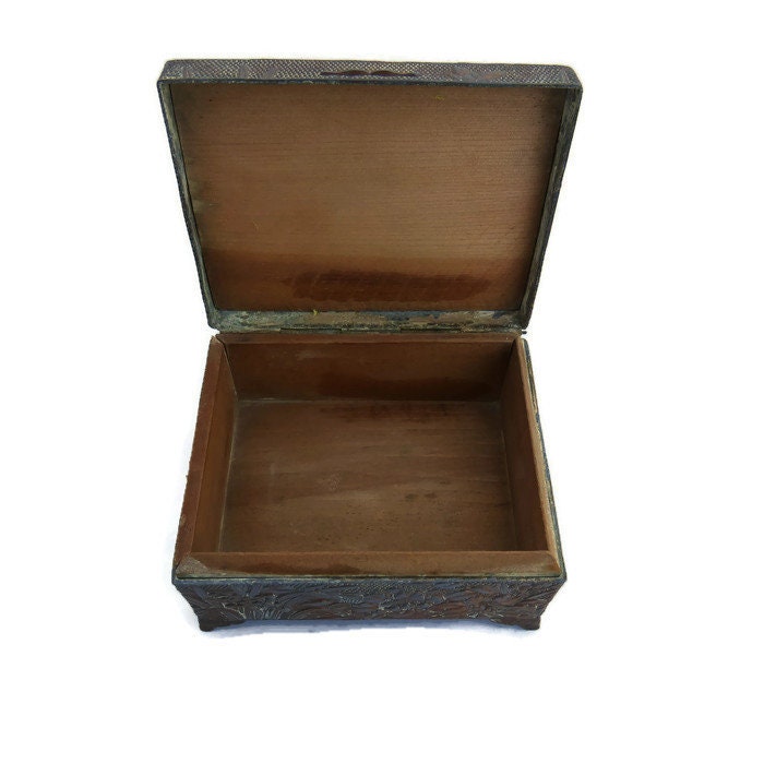 Antique Japanese Embossed Copper Trinket Box -Jewellery Box.Embossed ...