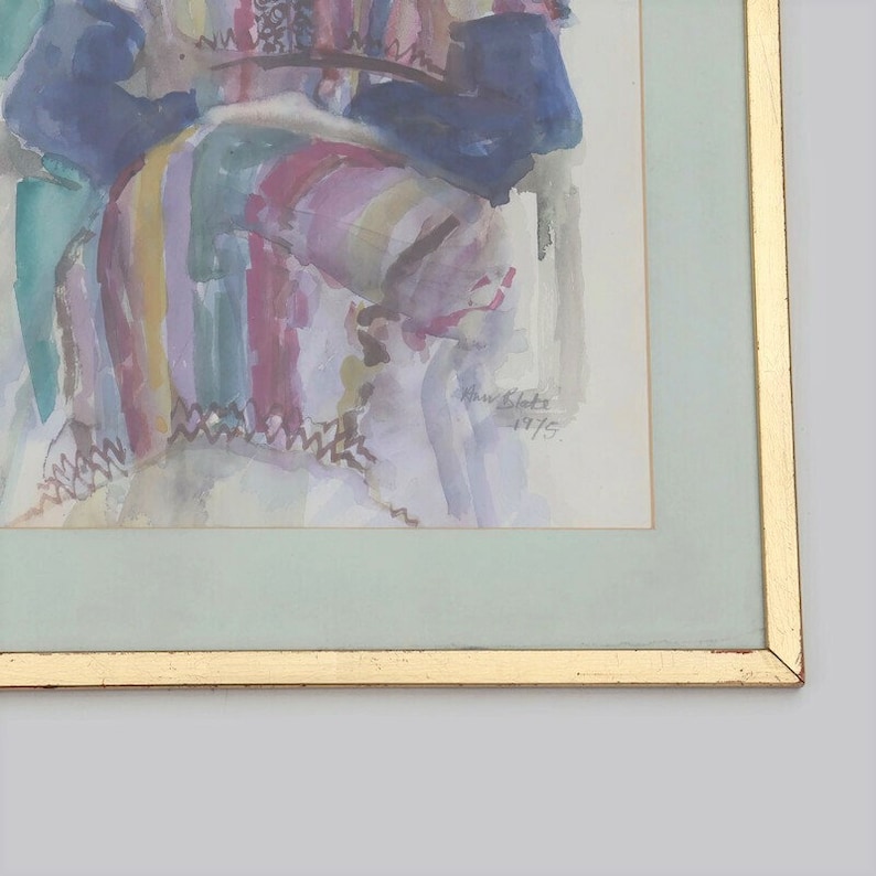 Large Mid Century Watercolour Painting of a Lady Signed Ann Blake 1975 ...