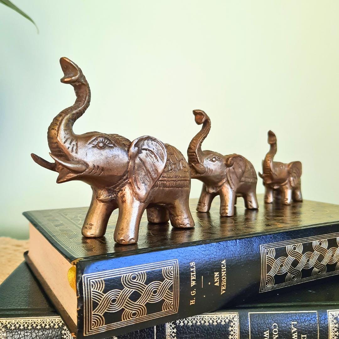 3 Small Vintage Indian Elephants Family Trunks up Good Luck Made of ...