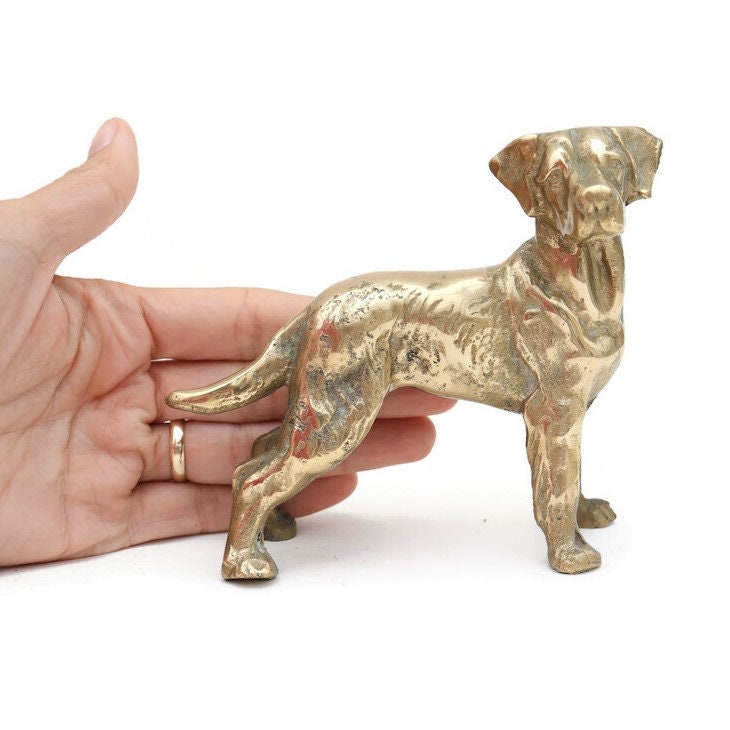 Mid Century Brass Labrador Dog Figurine, Brass Decor.
