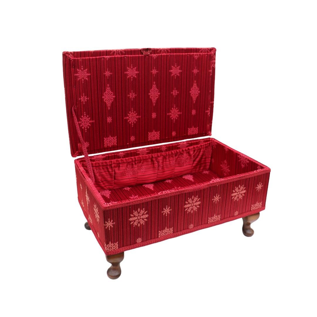 Large Mid Century Red Fabric Sewing Box: Sherborne Stool With Cabriole ...