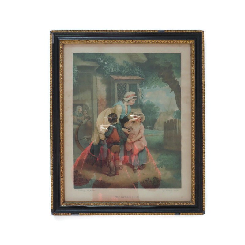 Antique Coloured Mezzotint Engraving The Cottage Door (after Francis ...