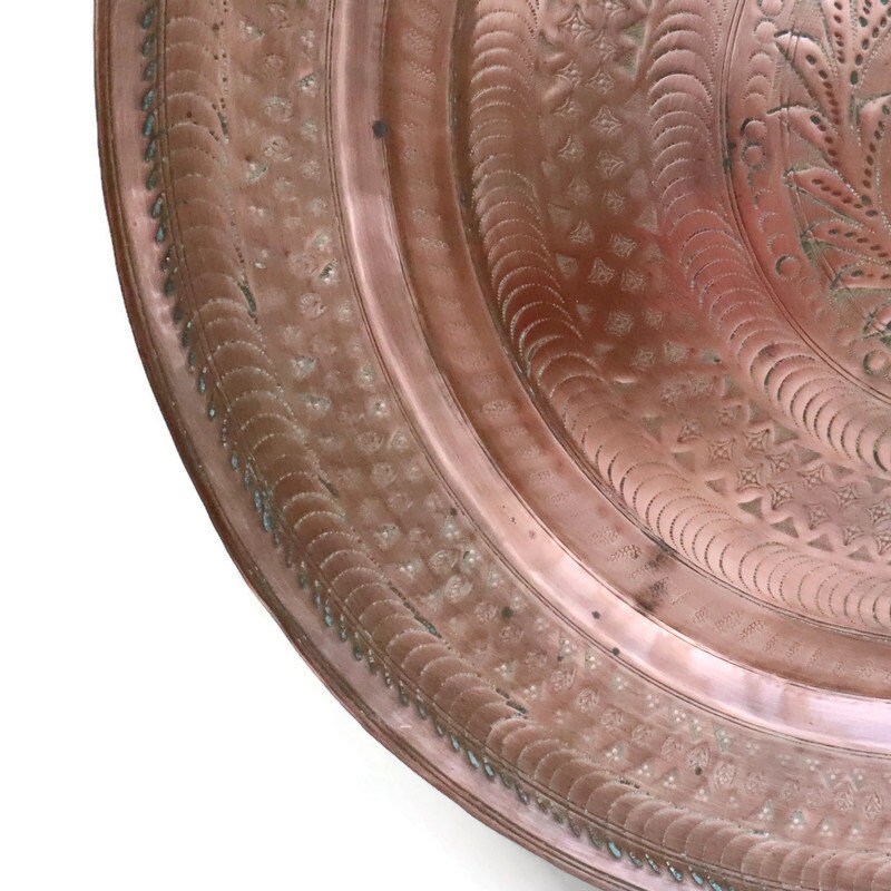 Antique Indian Copper Bowl With Hand Engraved Decoration Diameter 15