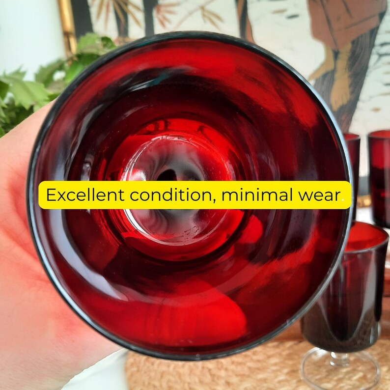 Set of 6 Vintage Luminarc Cavalier Ruby Red Wine Glasses - MCM Barware ...