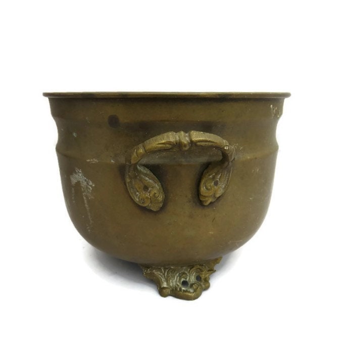Brass Plant Pot, Footed Planter, Small Brass Planter, Antique Brass ...