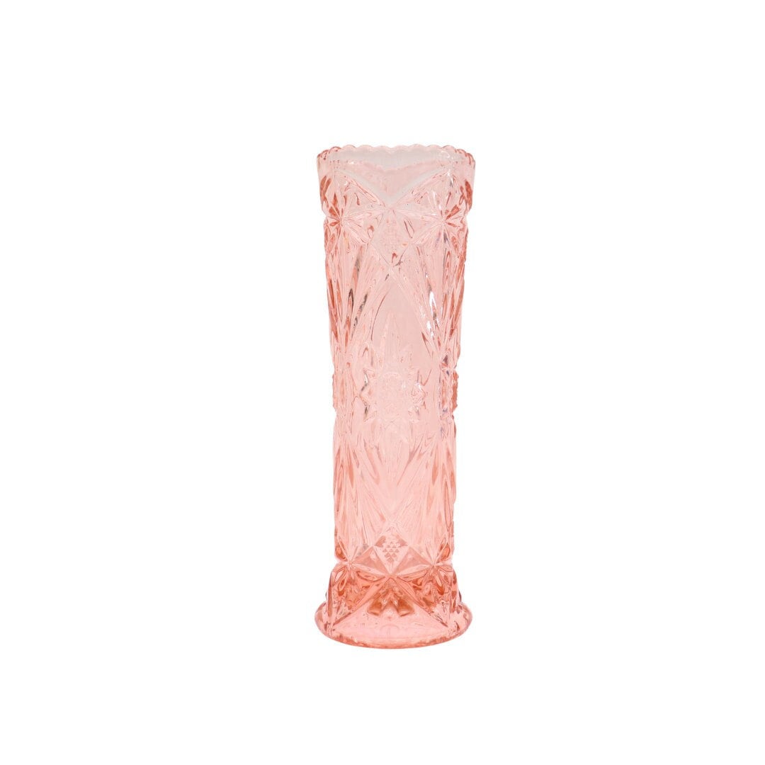 Vintage Pressed Pink Glass Vase, Art Deco Glass Vase, Pink Home Decor