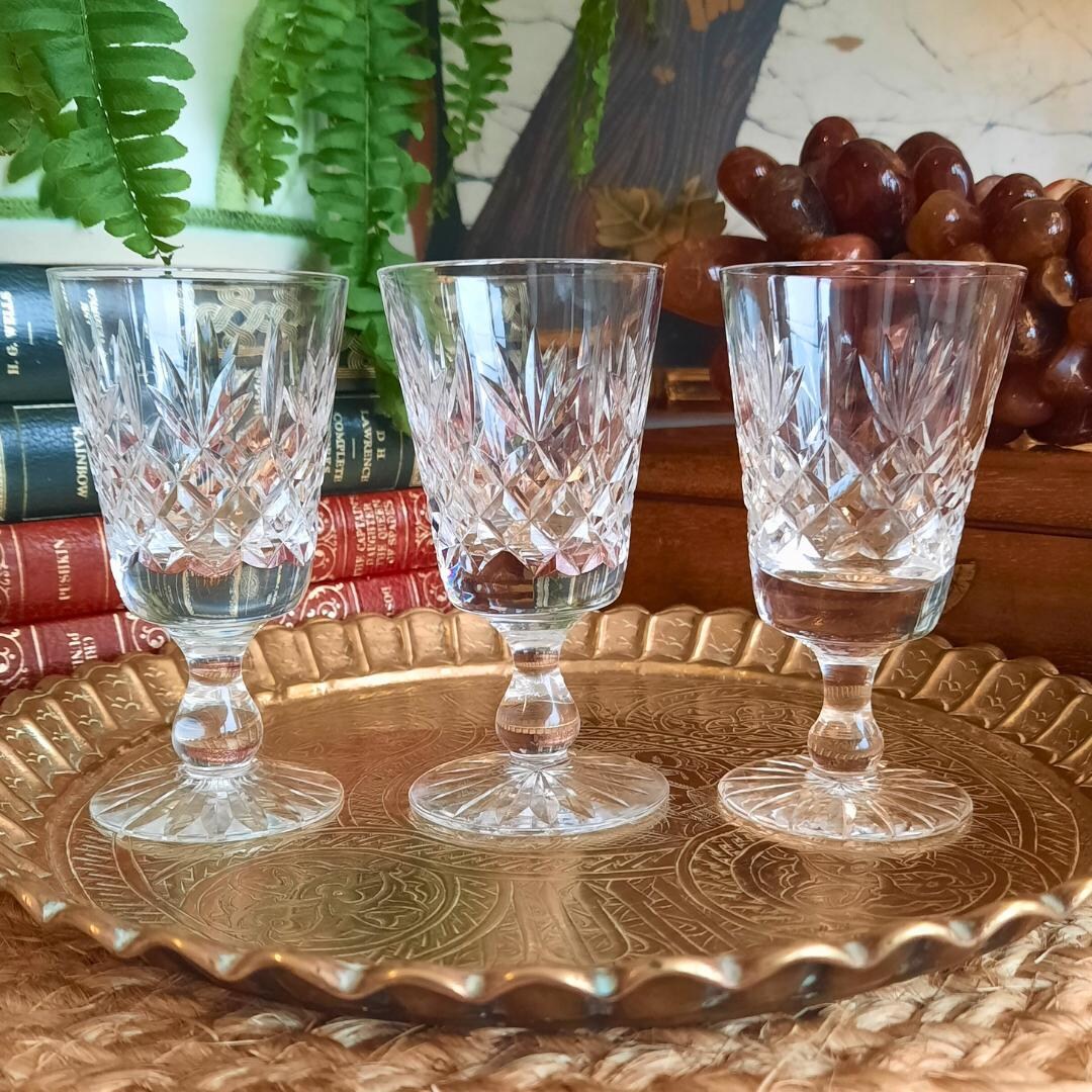3 Thomas Webb Crystal Warwick Pattern Port Sherry or Liqueur Glasses 4 ...