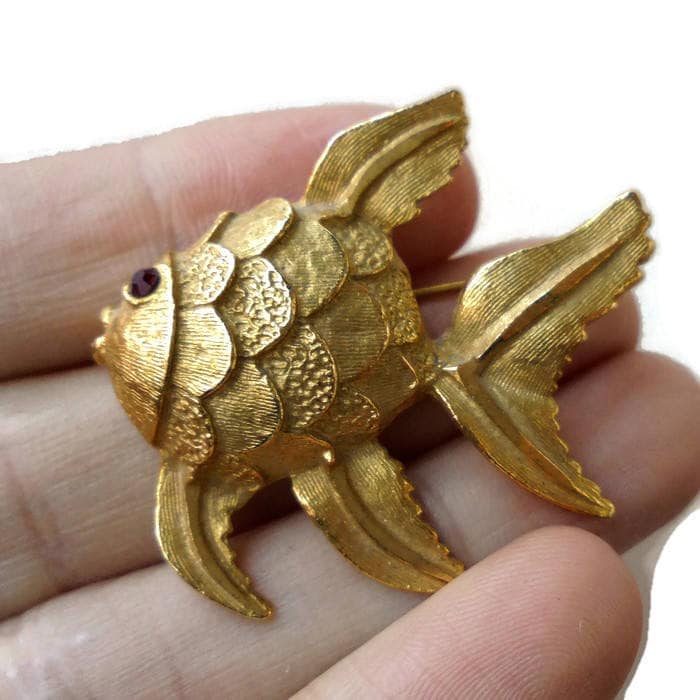Goldfish Brooch Schrager Style/ Brushed Gold Fish Brooch with ...
