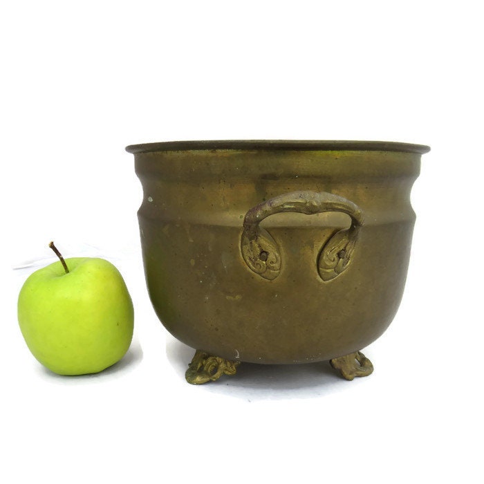Brass Plant Pot, Footed Planter, Small Brass Planter, Antique Brass ...