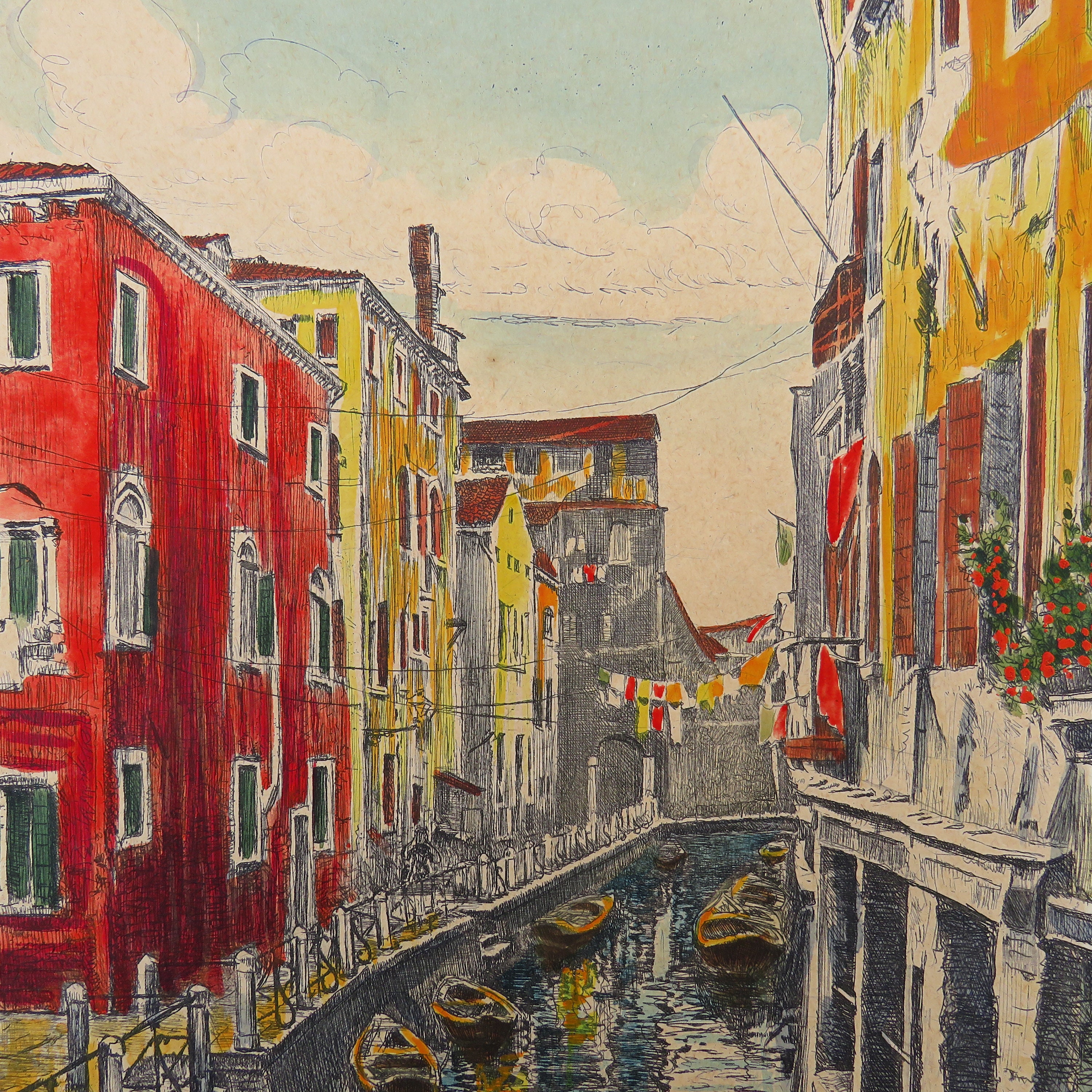 Original Bela Sziklay Hand-Tinted Etching of Venice Canal 1930's ...