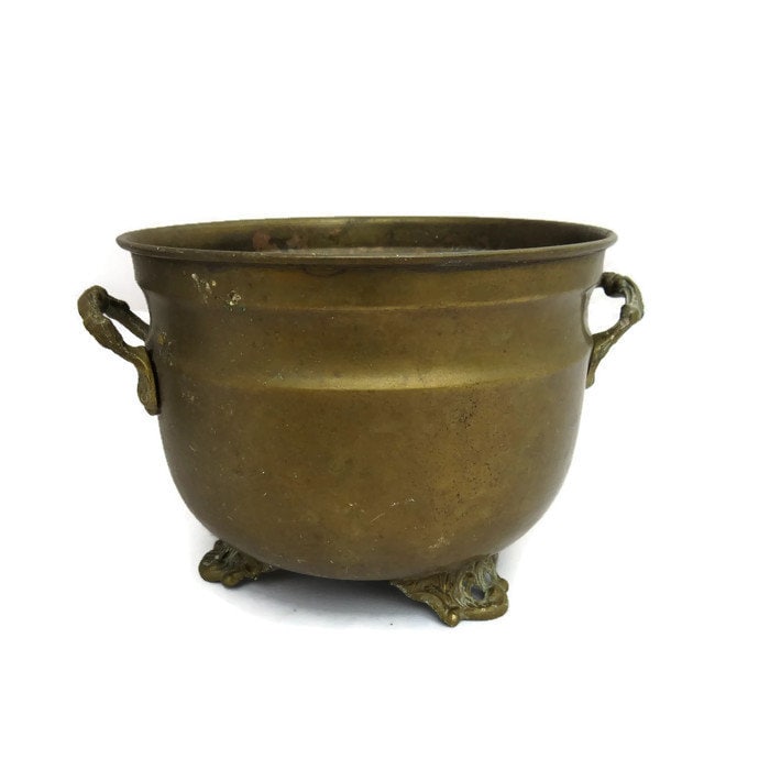 Brass Plant Pot, Footed Planter, Small Brass Planter, Antique Brass ...