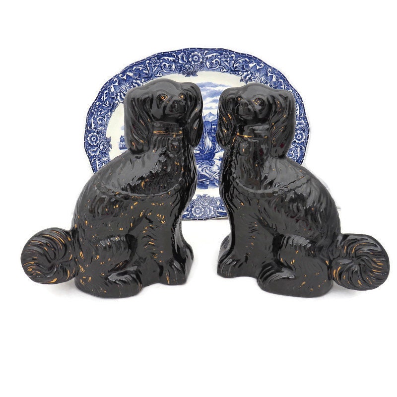 Pair of Rare Black Glaze 'Jackfield' Staffordshire Dogs Pair H 12''.Jet ...