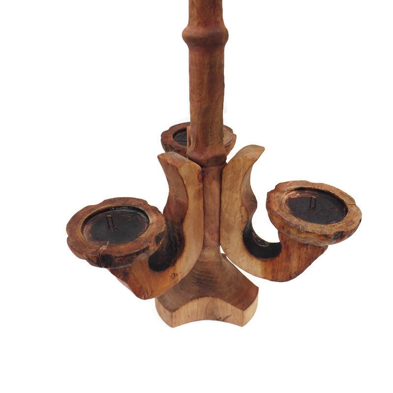 Scandinavian Rustic Candelabra 3 arms .Scandinavian Rustic Wooden ...