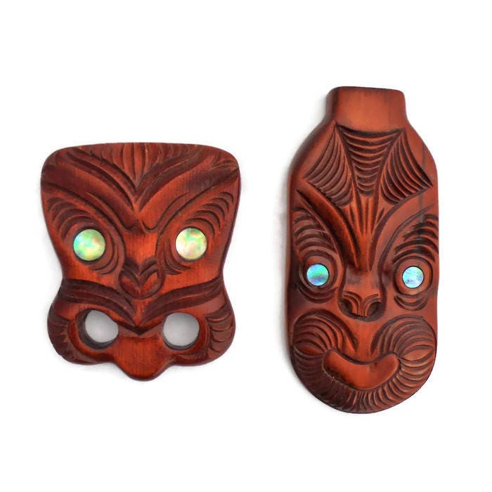 Hand Carved Wooden Koruru Mask Pair Carved in Rotorua and Aotearoa,New ...