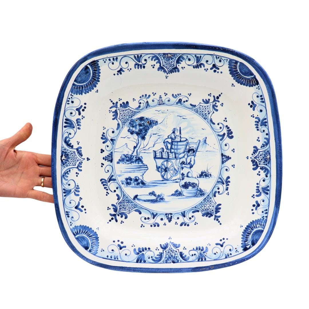 Very Large Square Delft Blue Hand-painted Charger 17th Century Style ...