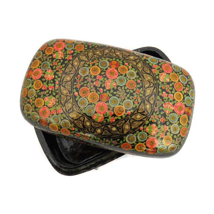 Hand Painted Kashmir Lacquer Trinket Box Floral Design.Vintage Kashmir ...