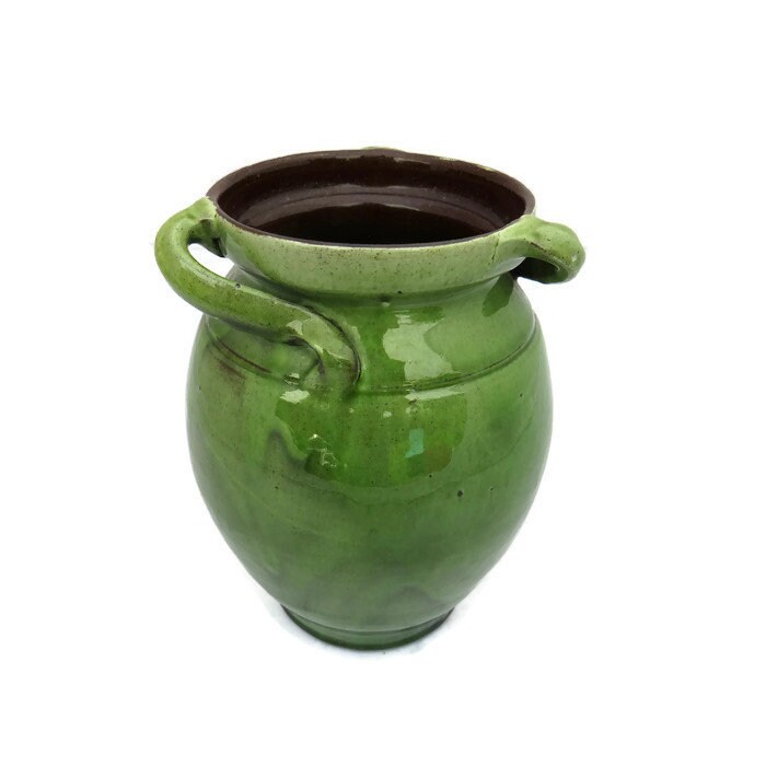 Antique Arts And Crafts Green Glazed Pottery Vase With Twisted handles ...