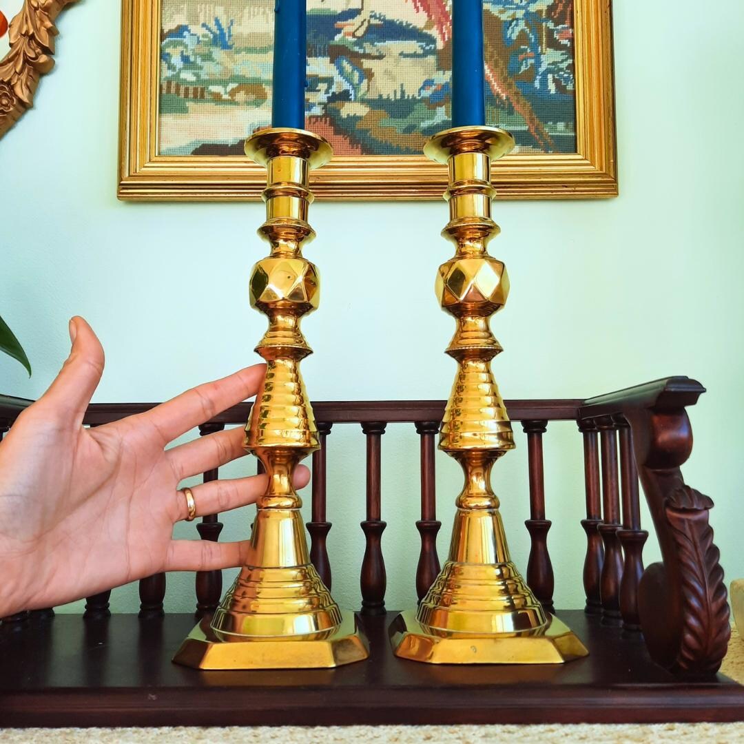 Large Pair of King of Diamonds Brass Candlesticks Pair H 11.7 ...