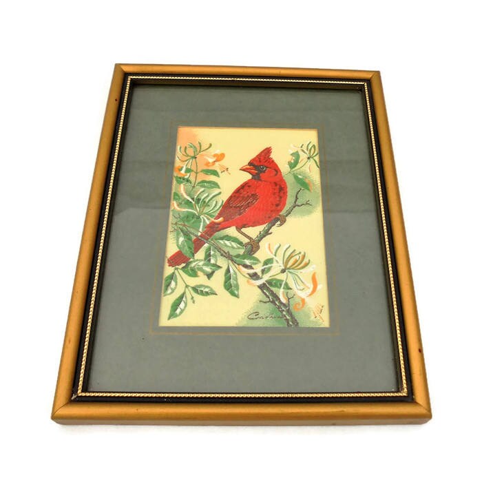 Framed Jacquard Woven J J Cash Coventry, England Cardinal bird ...