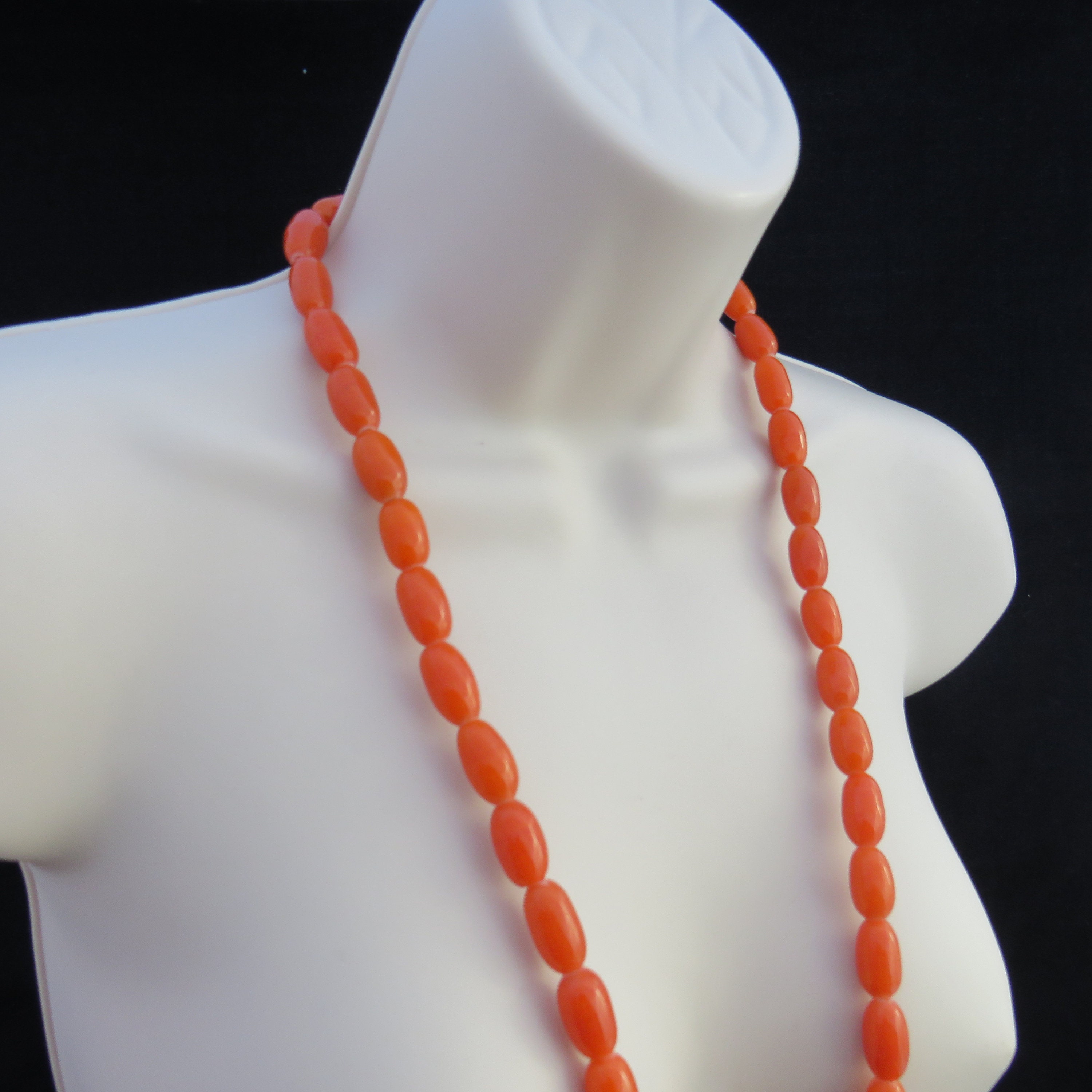 Vintage Lands' End Orange Glass Bead Rope Necklace. Glass Beads Long ...