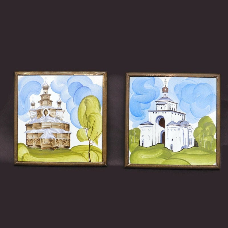 Mid Century Russian Ceramic Wall Tiles Wall Hangings Pair ,Retro ...