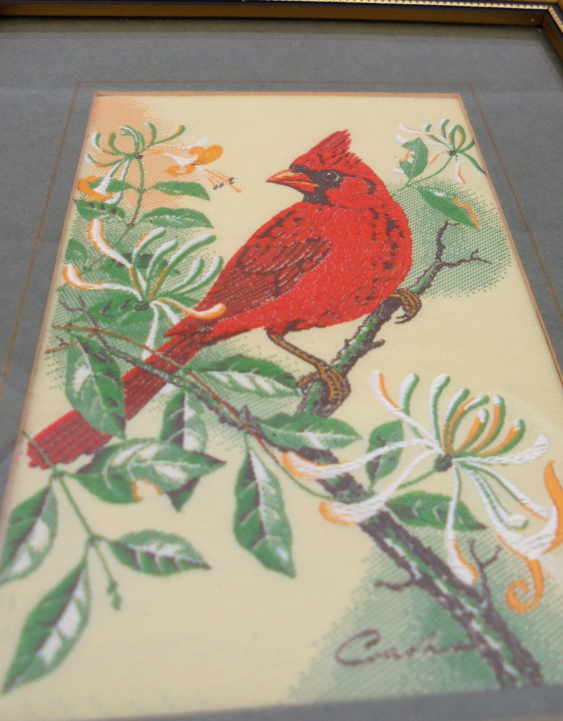 Framed Jacquard Woven J J Cash Coventry, England Cardinal bird ...