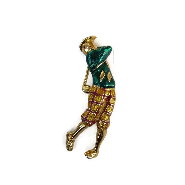 Golfer Brooch Pin Gold Plated and Enamel.Golf Player Brooch.Golf Lover ...
