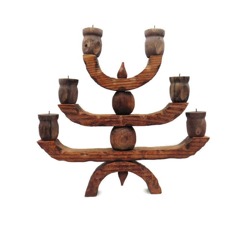 Scandinavian Rustic Candelabra 6 arms .Scandinavian Rustic Wooden ...