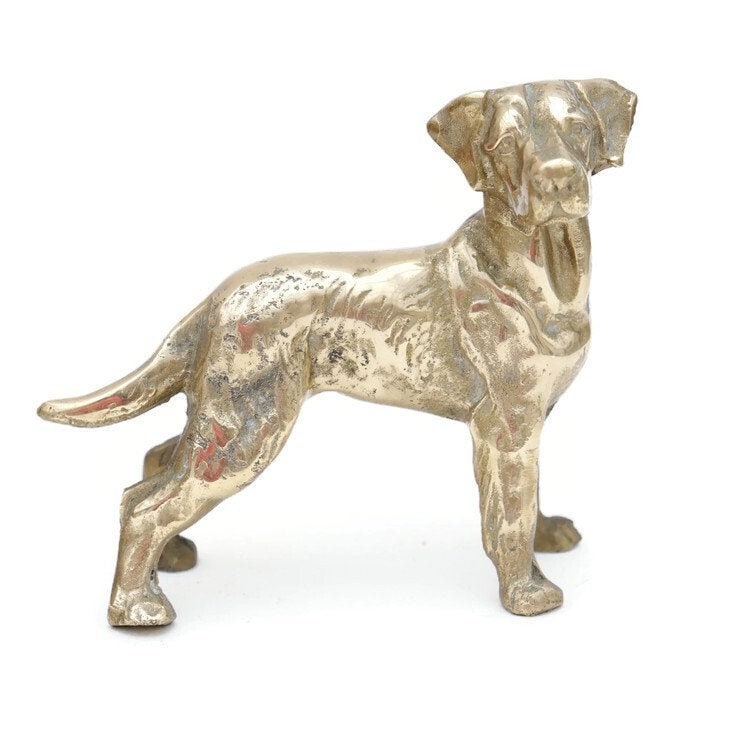 Mid Century Brass Labrador Dog Figurine, Brass Decor.