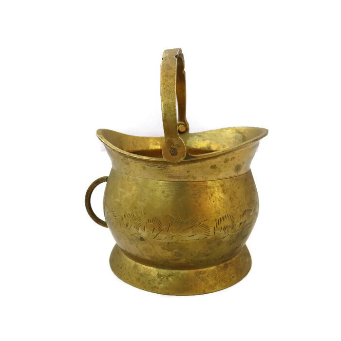 Small Coal Scuttle Bucket Planter. Solid vintage brass planter. Fire ...