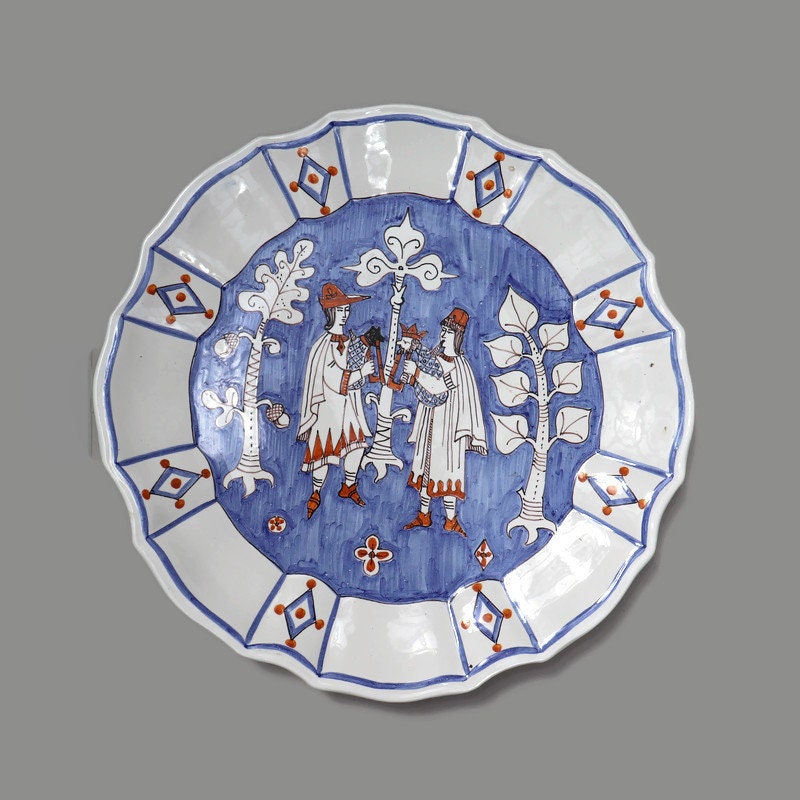 Italian Ceramic Hand Painted Wall Plate By Rampini Gubbio With Medieval ...