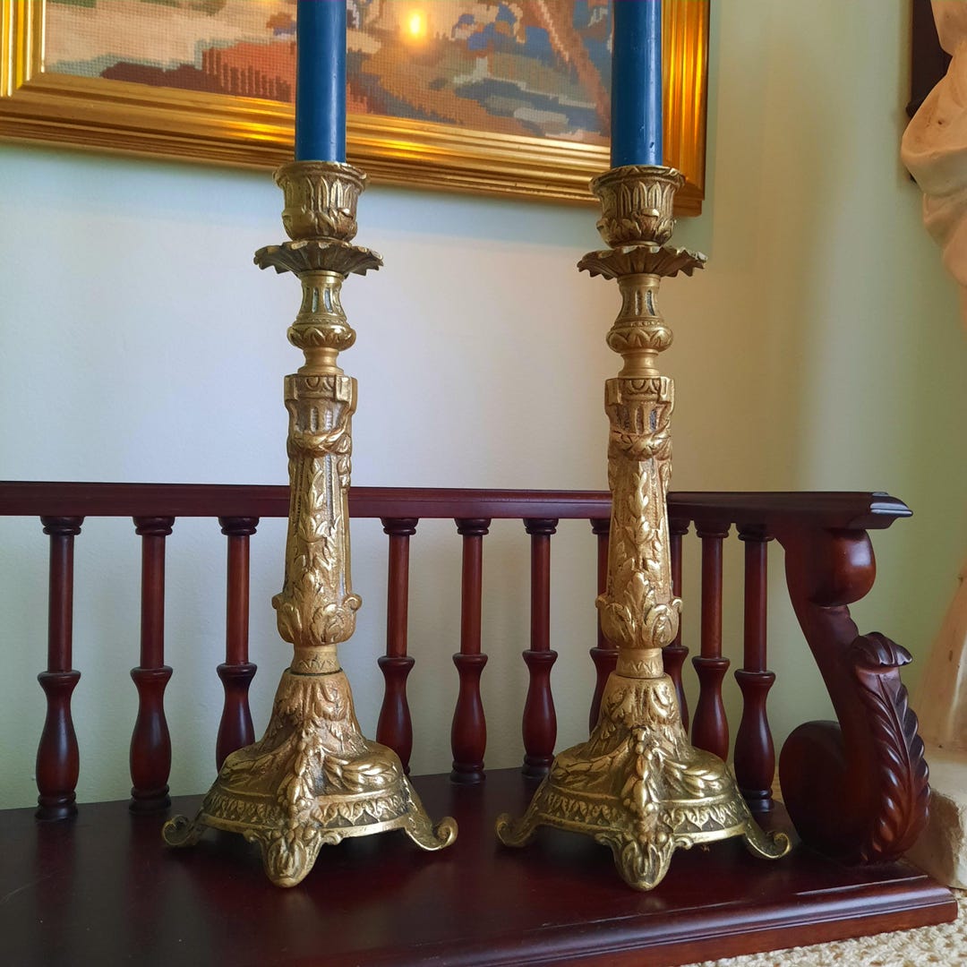 Antique French Rococo Brass Candlesticks Holders Pair 10.7'' Tall - Etsy