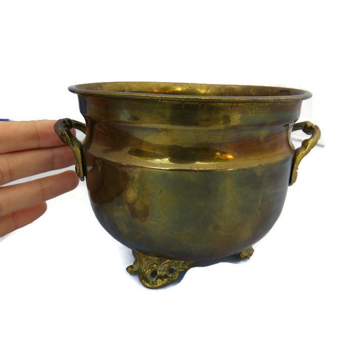 Brass Plant Pot, Footed Planter, Small Brass Planter, Antique Brass ...