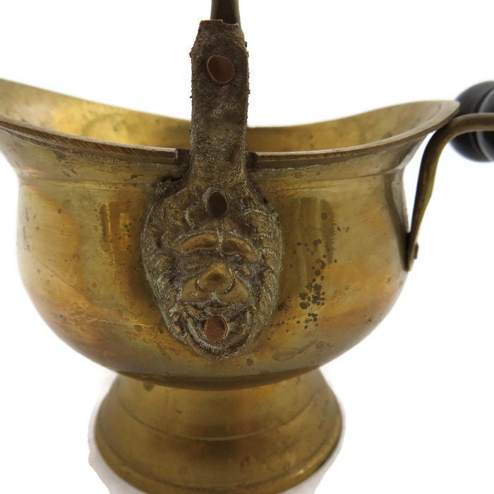 Small Brass Planter Lions Head Bakelite? Handle.Small Brass Jardiniere ...