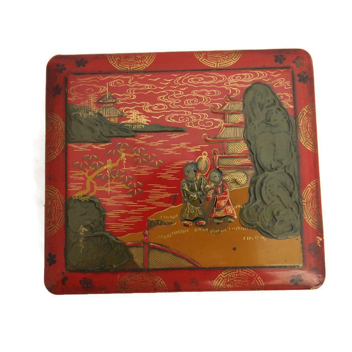Vintage Chinese Papier Mache Lacquer Box Hand Painted.Chinese Red ...