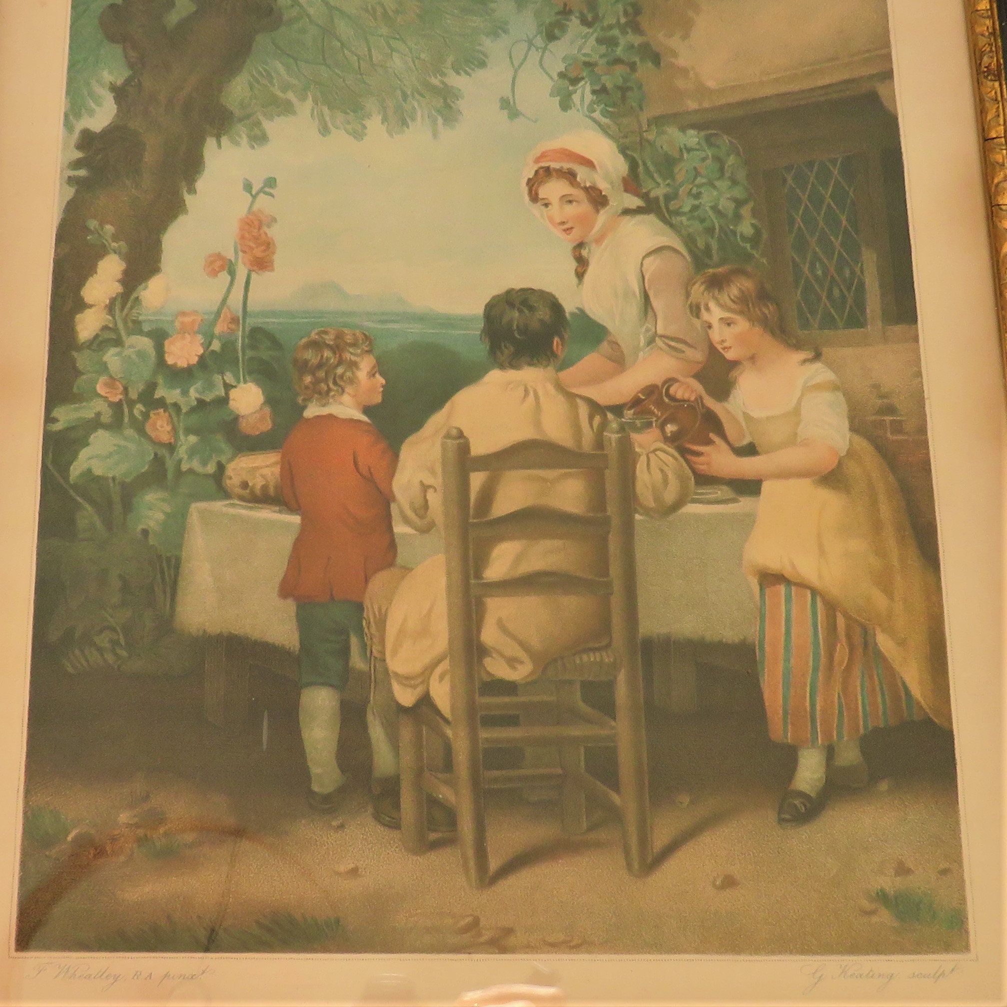 Antique Coloured Mezzotint Engraving The Cottage Door (after Francis ...